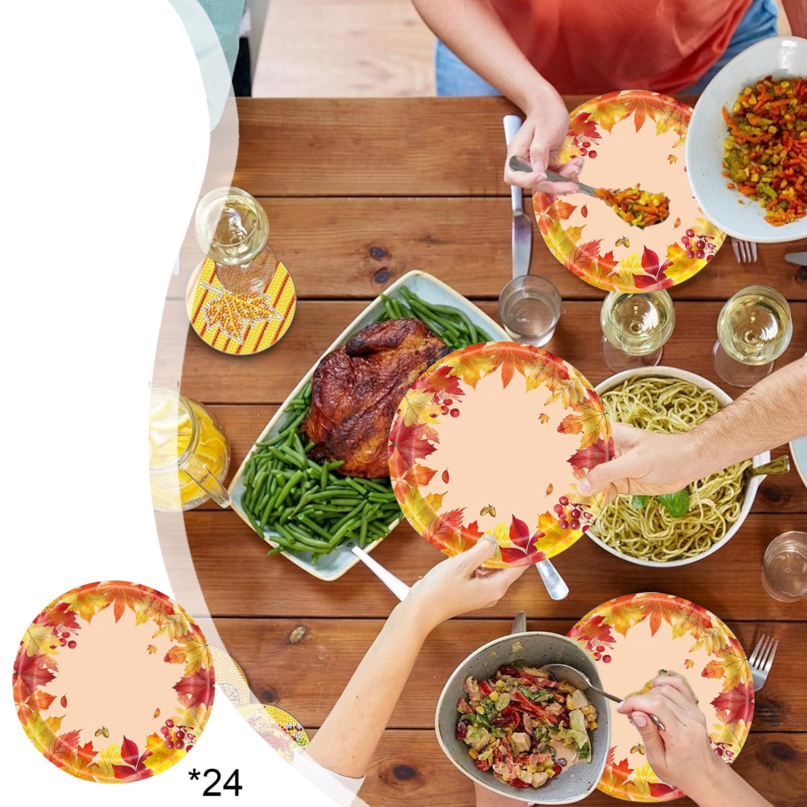 96PCS Maple Leaf Disposable Plates and Cutlery Set for 24 Guests, Fall ...