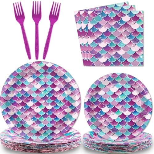 96PCS Mermaids Tableware Set Mermaids Ocean Birthday Dinnerware ...