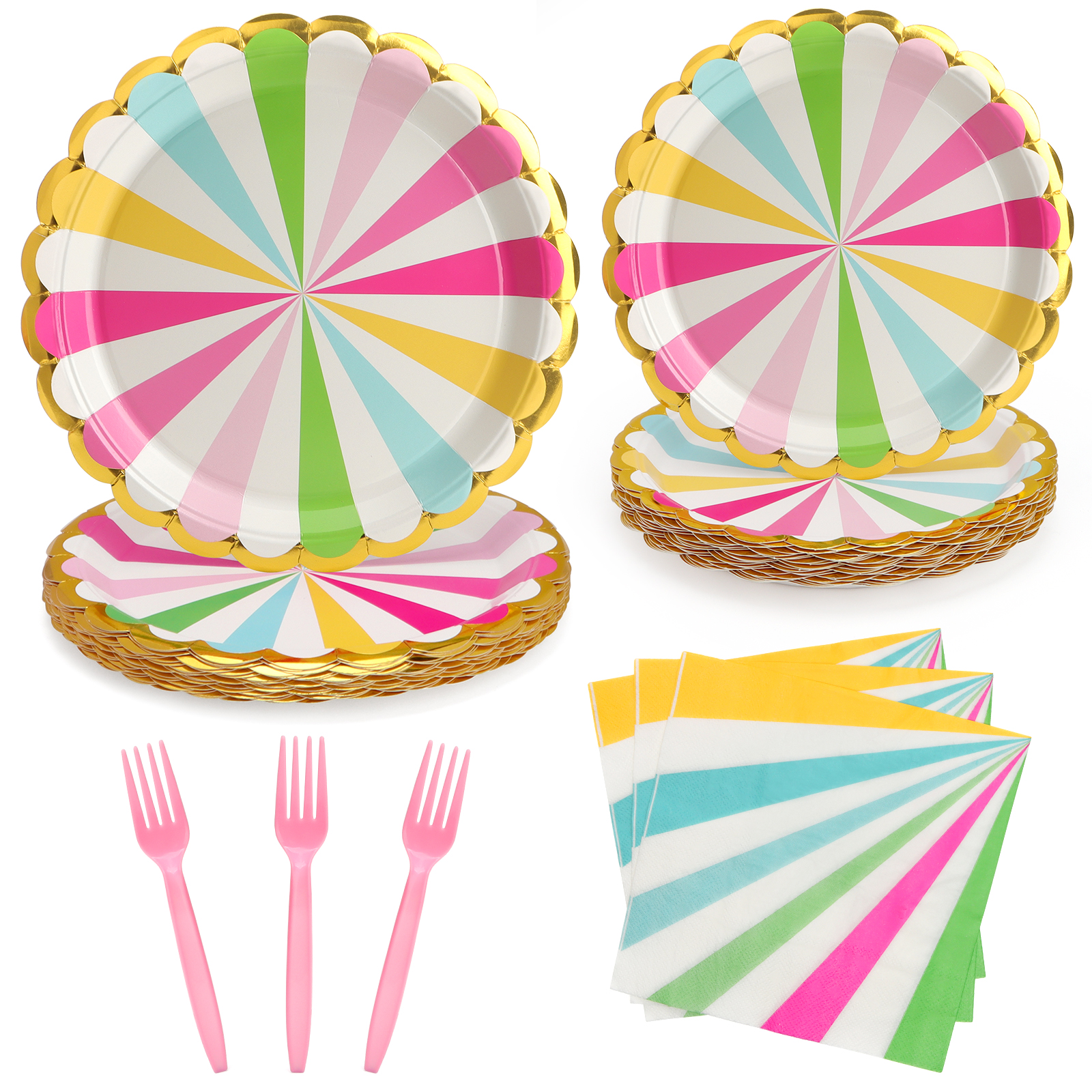 96PCS Party Plates, Colorful Paper Plates and Napkins, Disposable ...