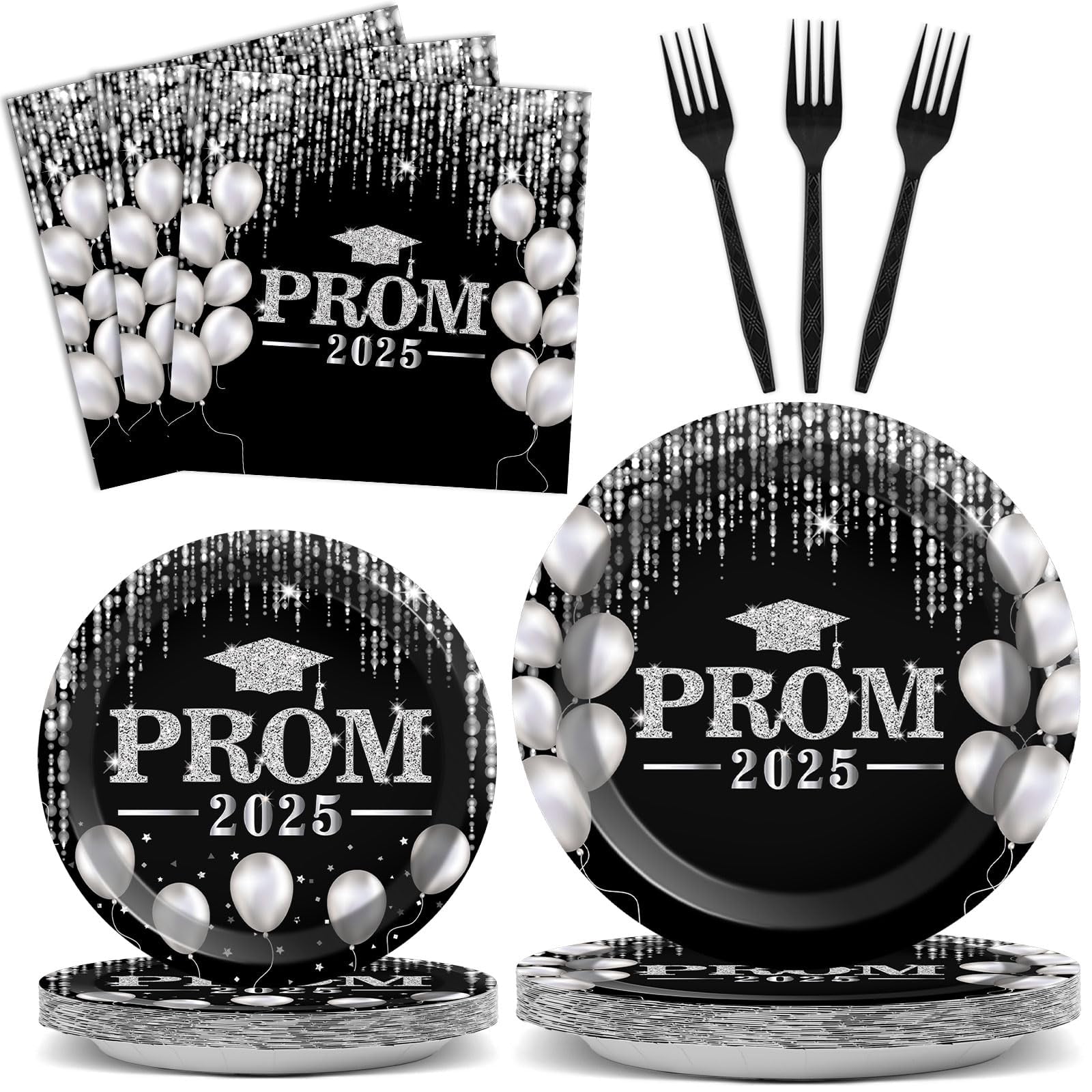 96PCS Prom Night 2025 TSF6 Party Tableware Set Black Party Supplies ...