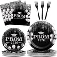 96PCS Prom Night 2026 Party Tableware Set Black Silver Graduation Party ...