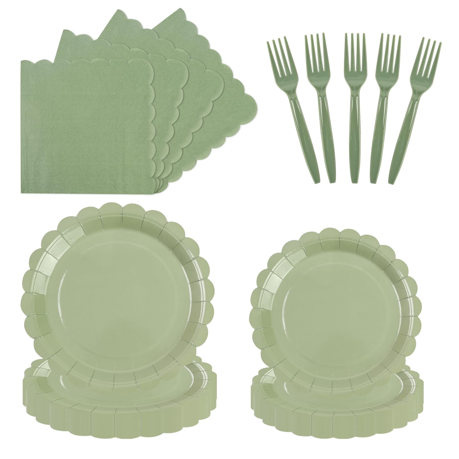 96PCS Sage Green Paper DHF10 Plates and Napkins, 24 Sage Green ...