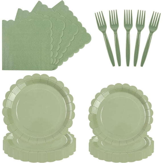 96PCS Sage Green Paper Plates and Napkins, 24 Guest Sage Green ...