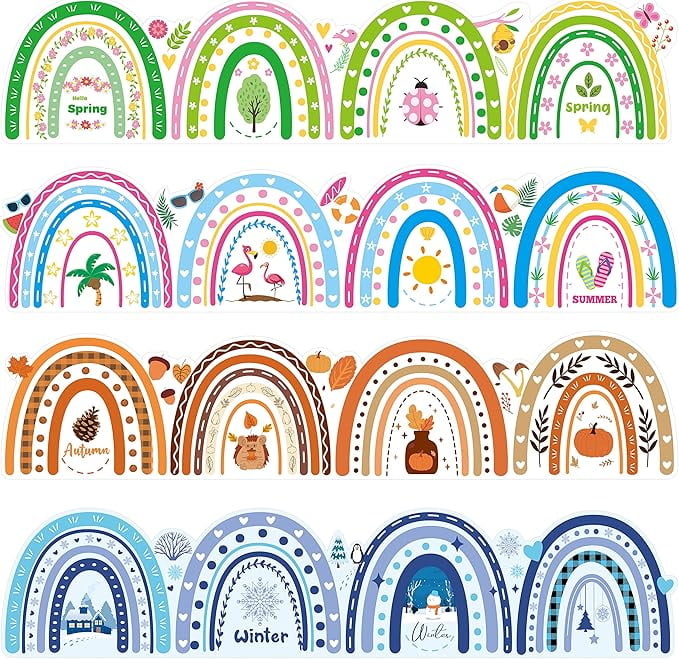 96PCS Seasonal Boho Rainbow Bulletin Boards Border Set Spring Classroom ...