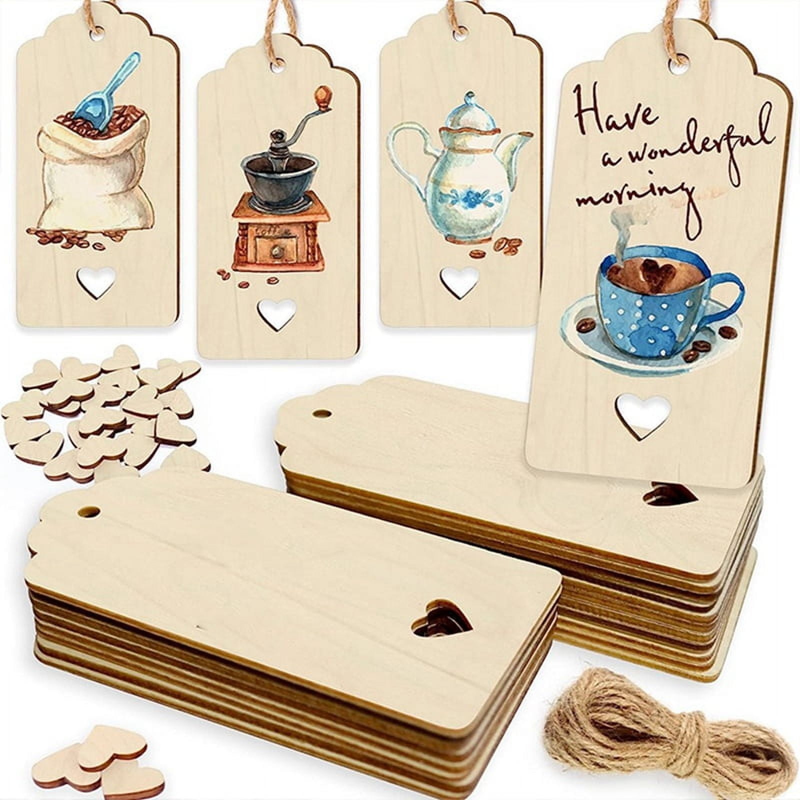 96PCS Unfinished Blank Wooden Tag Natural Pendant with Heart DIY Crafts ...