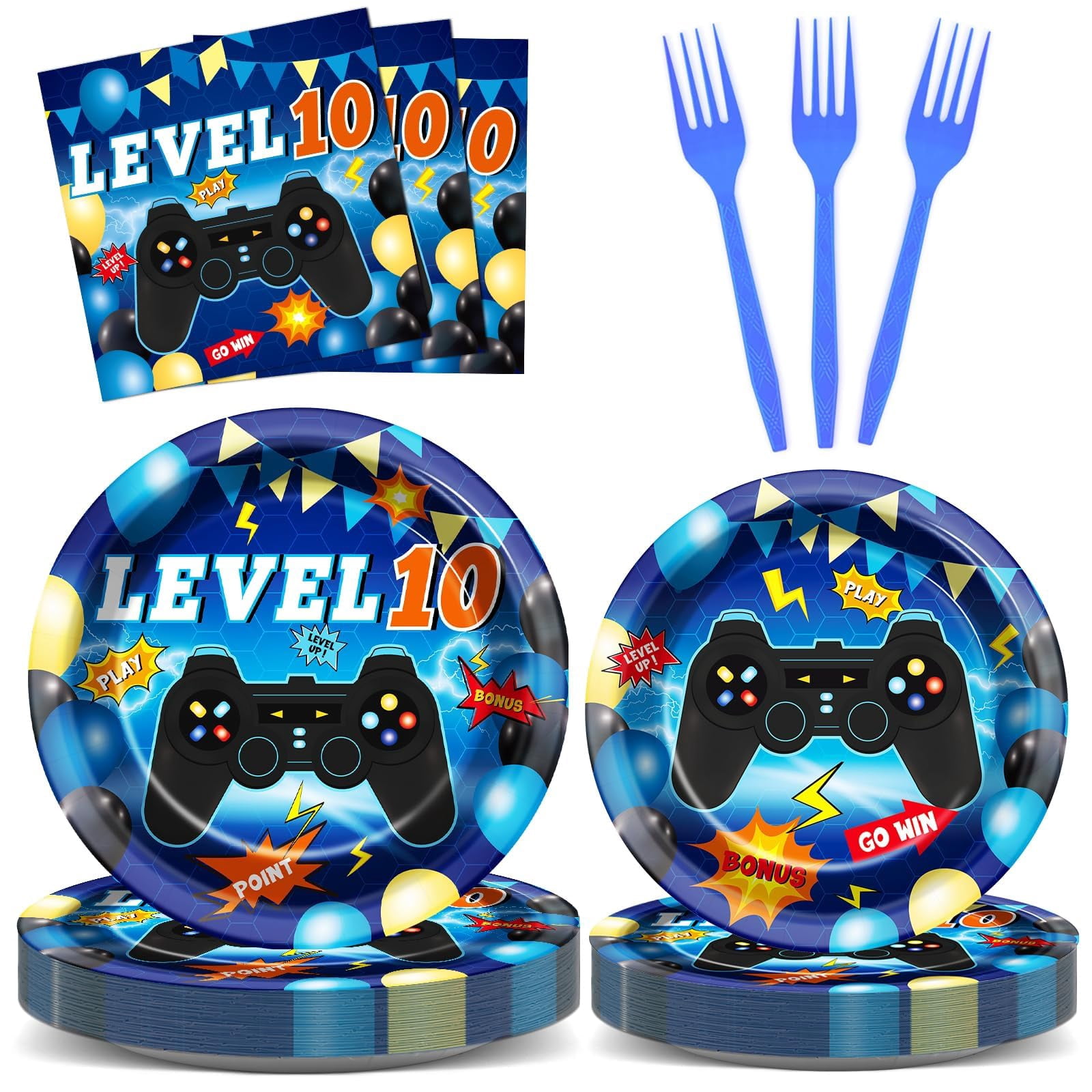 96Pcs 10th Birthday Video RRF12 Game Party Supplies Blue 10th Plates ...