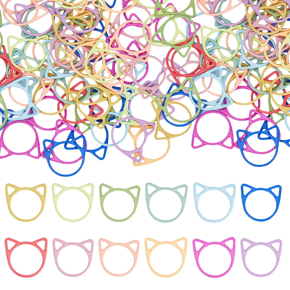 96Pcs 12 Colors Baking Painted Iron Stitch Markers Cat Head Mixed Color ...