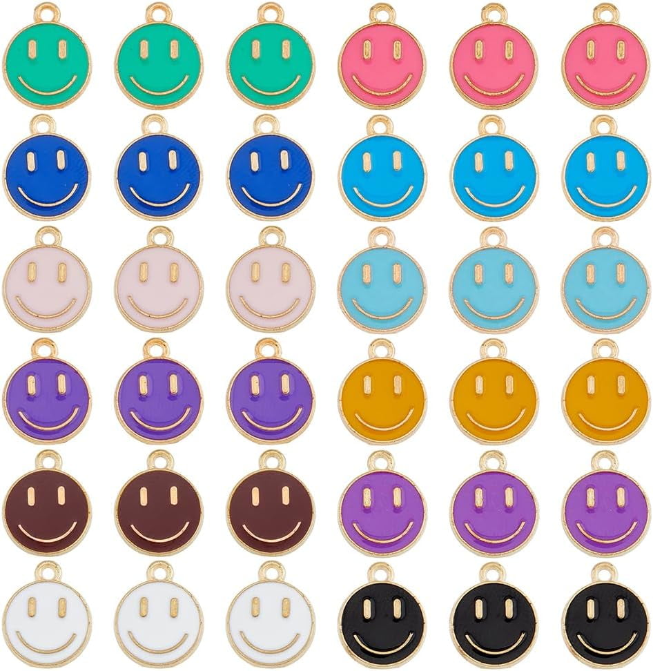 96Pcs 12 Colors Face Charms Alloy Enamel Charms with Light Gold Happy ...