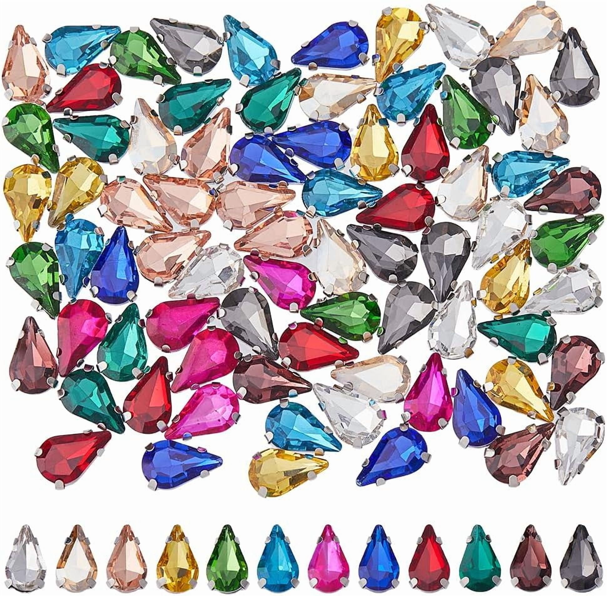 96Pcs 12 Colors Sewing Gems Colorful Glass Rhinestone Sew on ...
