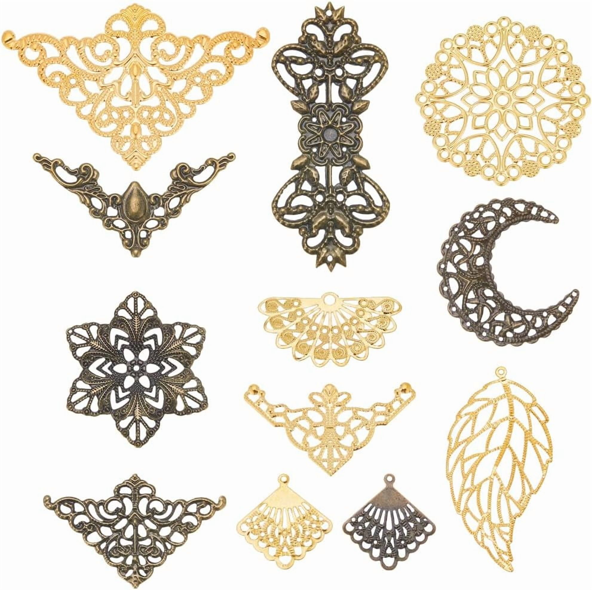 96Pcs 12 Styles Filigree Findings Filigree Flower Charms Hollow ...