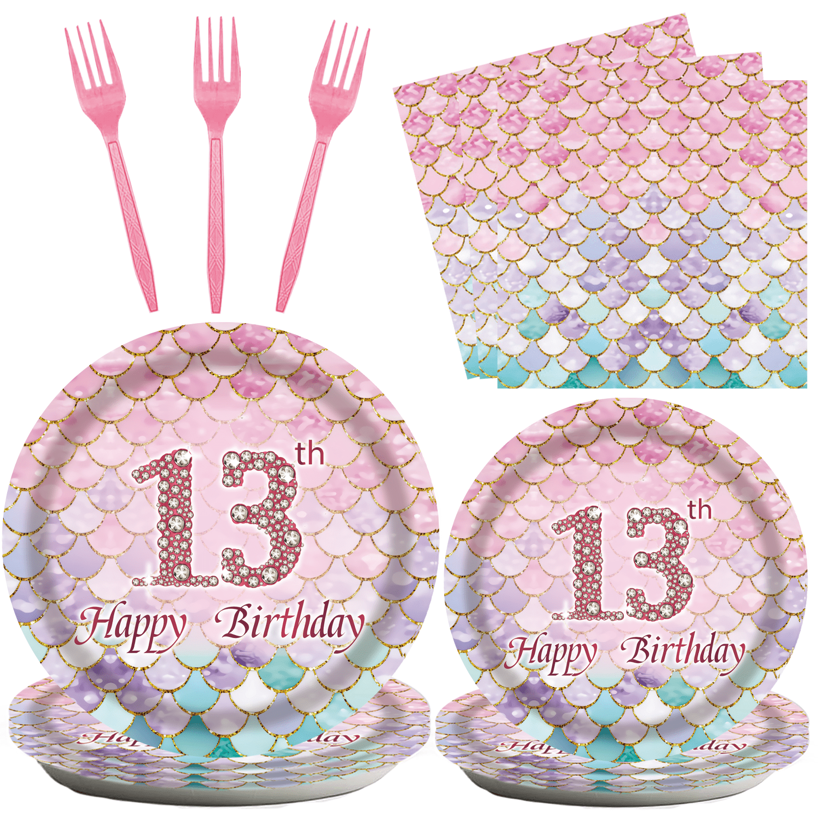 96Pcs 13th Birthday Theme Decoration Party Plates, Birthday Party ...
