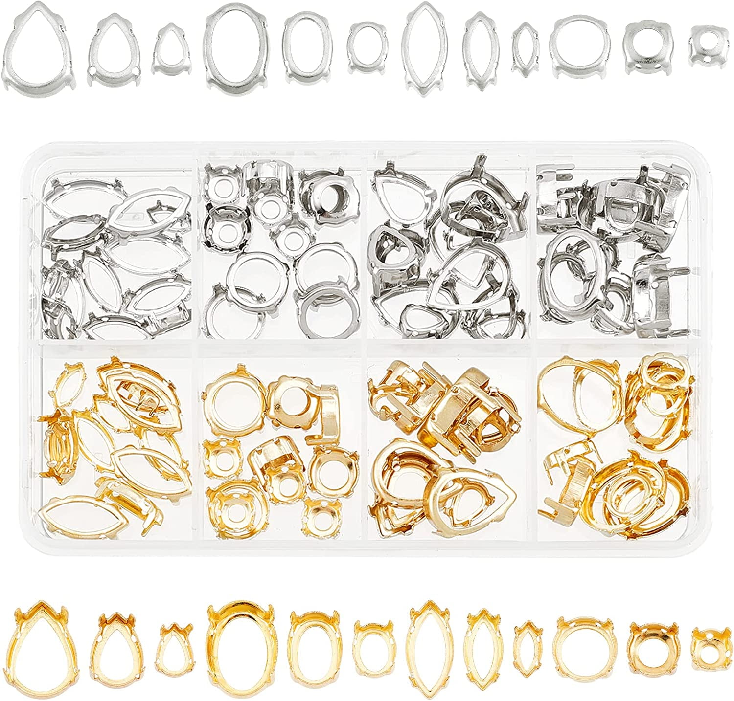 96Pcs 24 Styles Brass Open Back Bezel Sew on Prong Settings Claw ...