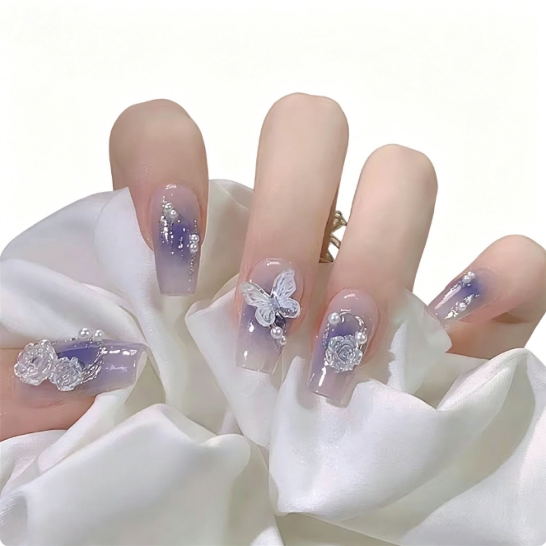 96Pcs 4Box Medium Fake Nails, Light Purple Gradient Coffin Press On ...