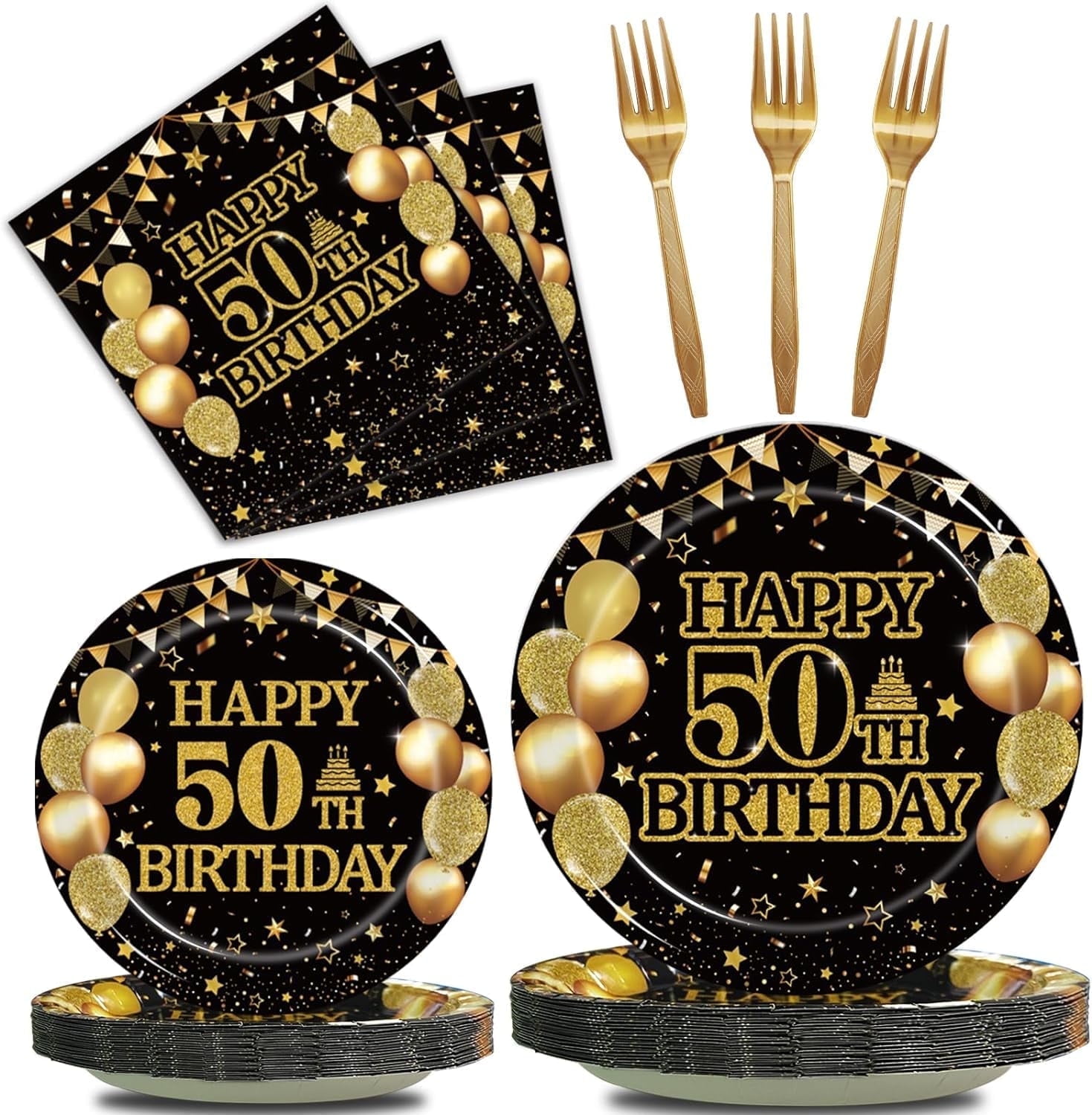96Pcs 50th/1975 Birthday Party Set - Plates, Napkins, Forks for 24 ...