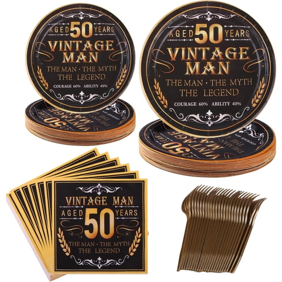 96Pcs 50th Birthday Decorations Men Party Plates and Napkins Tableware ...