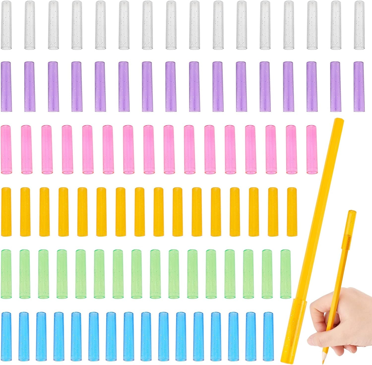 96Pcs 6 Colors Plastic Pencil Cap (1.8x0.4 inch Inner Diameter 0.3inch ...