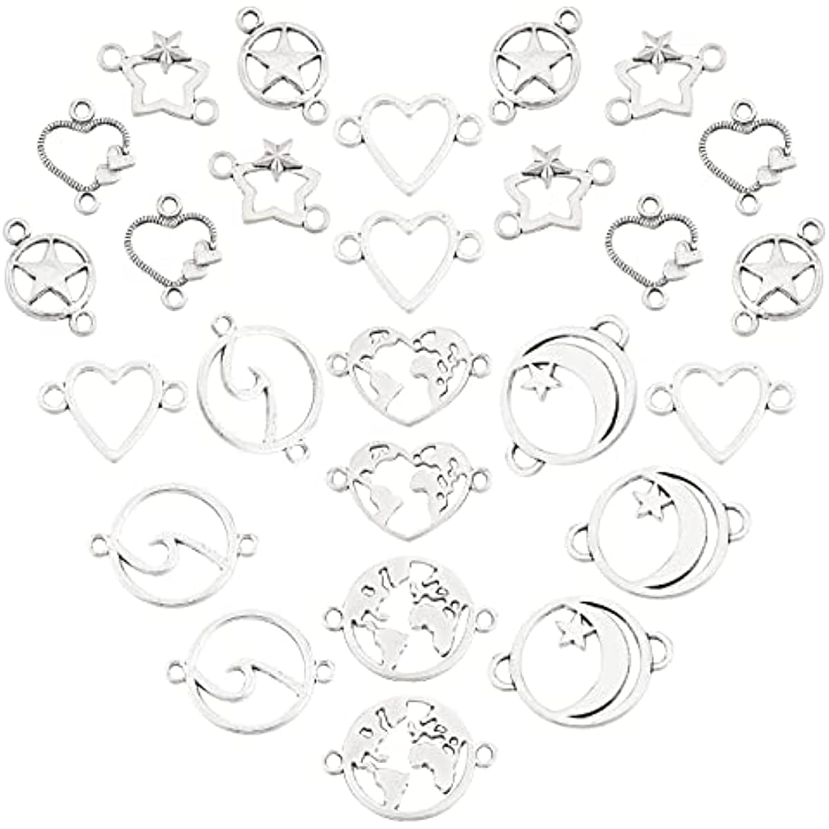 96Pcs Antique Silver Connector Charms Tibetan Style Alloy Link Charm ...