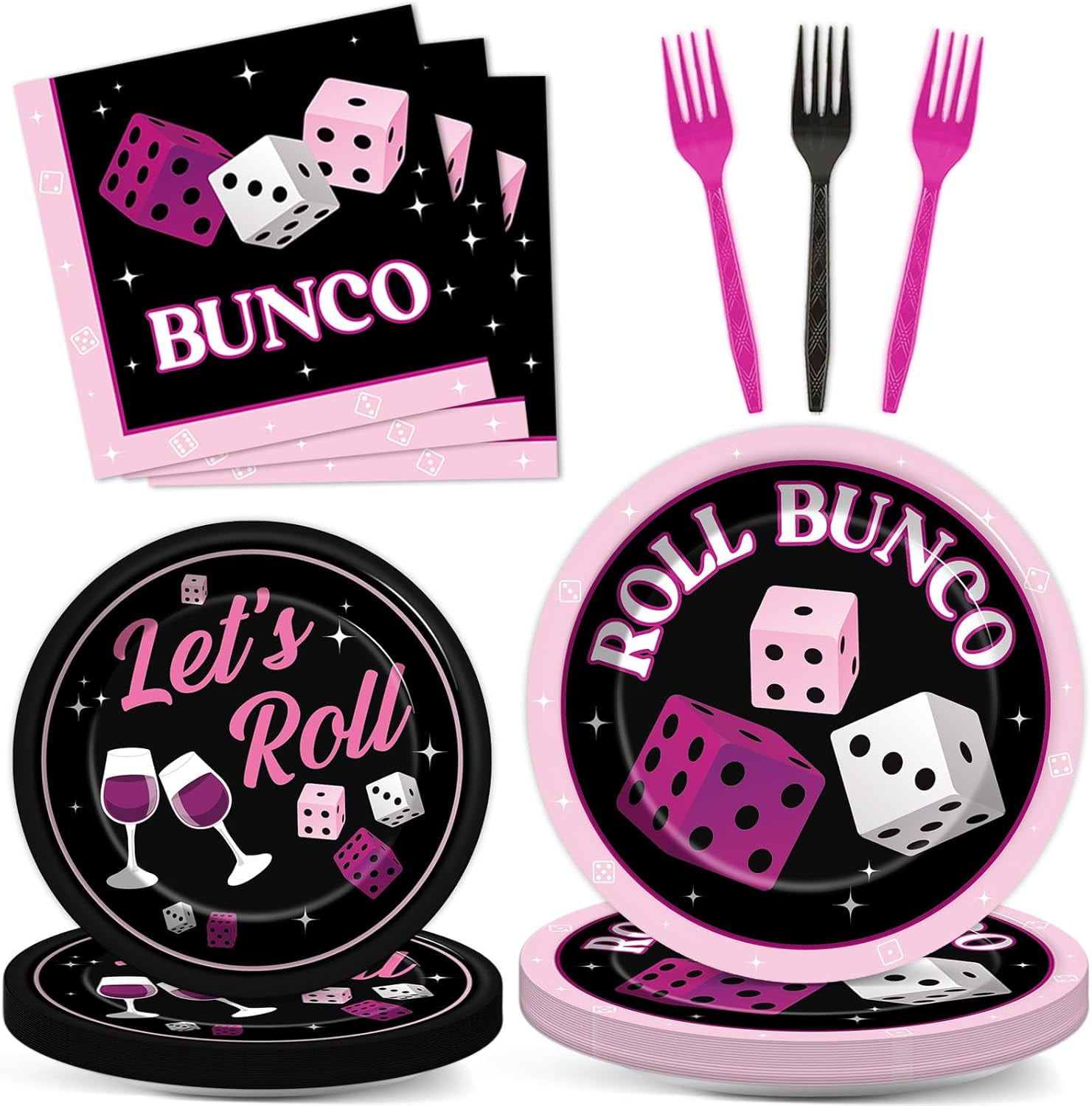 96Pcs Bunco Party Decorations Card Game Themed Tableware Pink Black ...