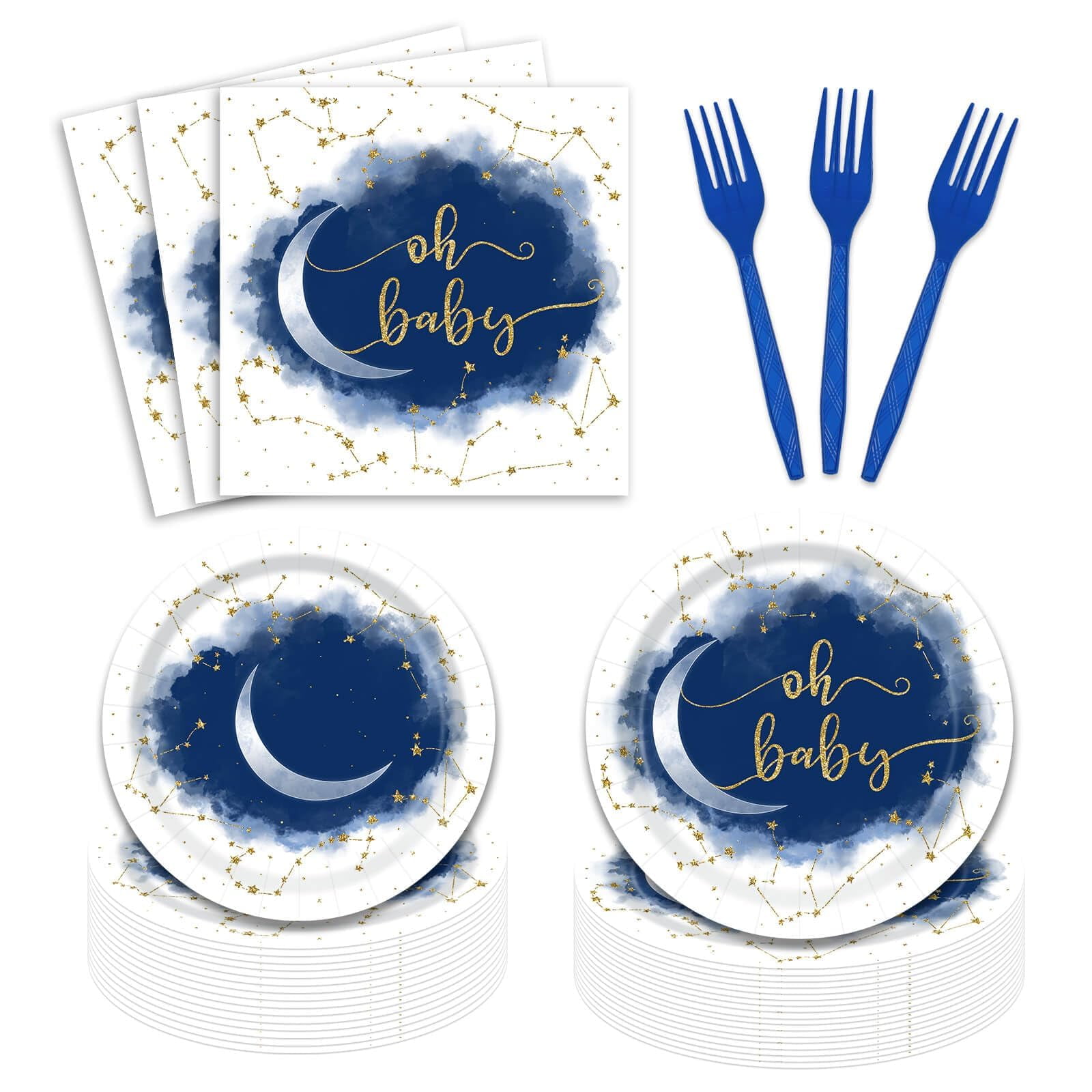 96Pcs Celestial Baby Shower KEF16 Party Supplies Tableware Set for Boys ...