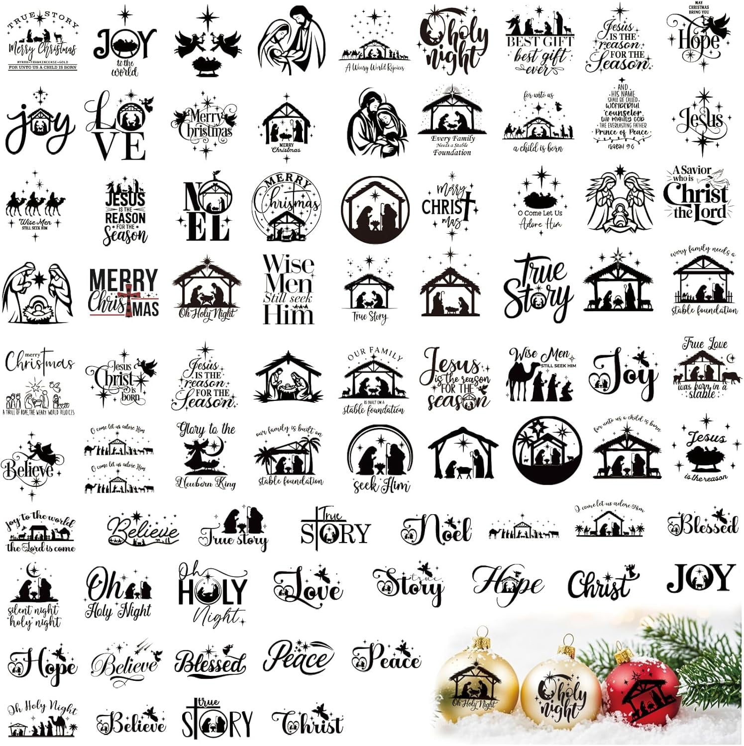 96Pcs Christmas Nativity Decals Stickers for Crafts Vinyl Christmas ...