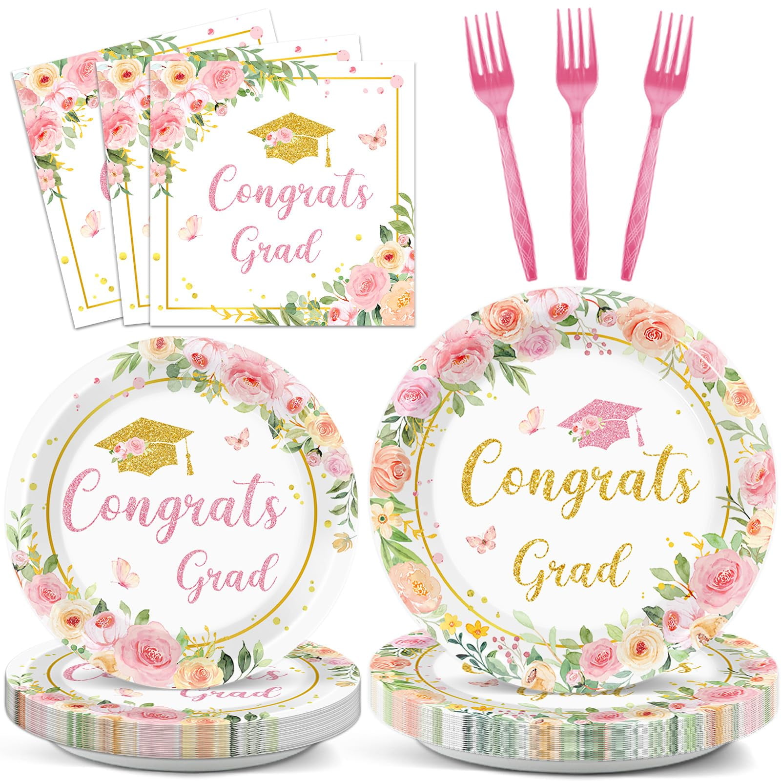 96Pcs Class of 2025 MMF7 Graduation Party Supplies Floral Grad 2025 ...