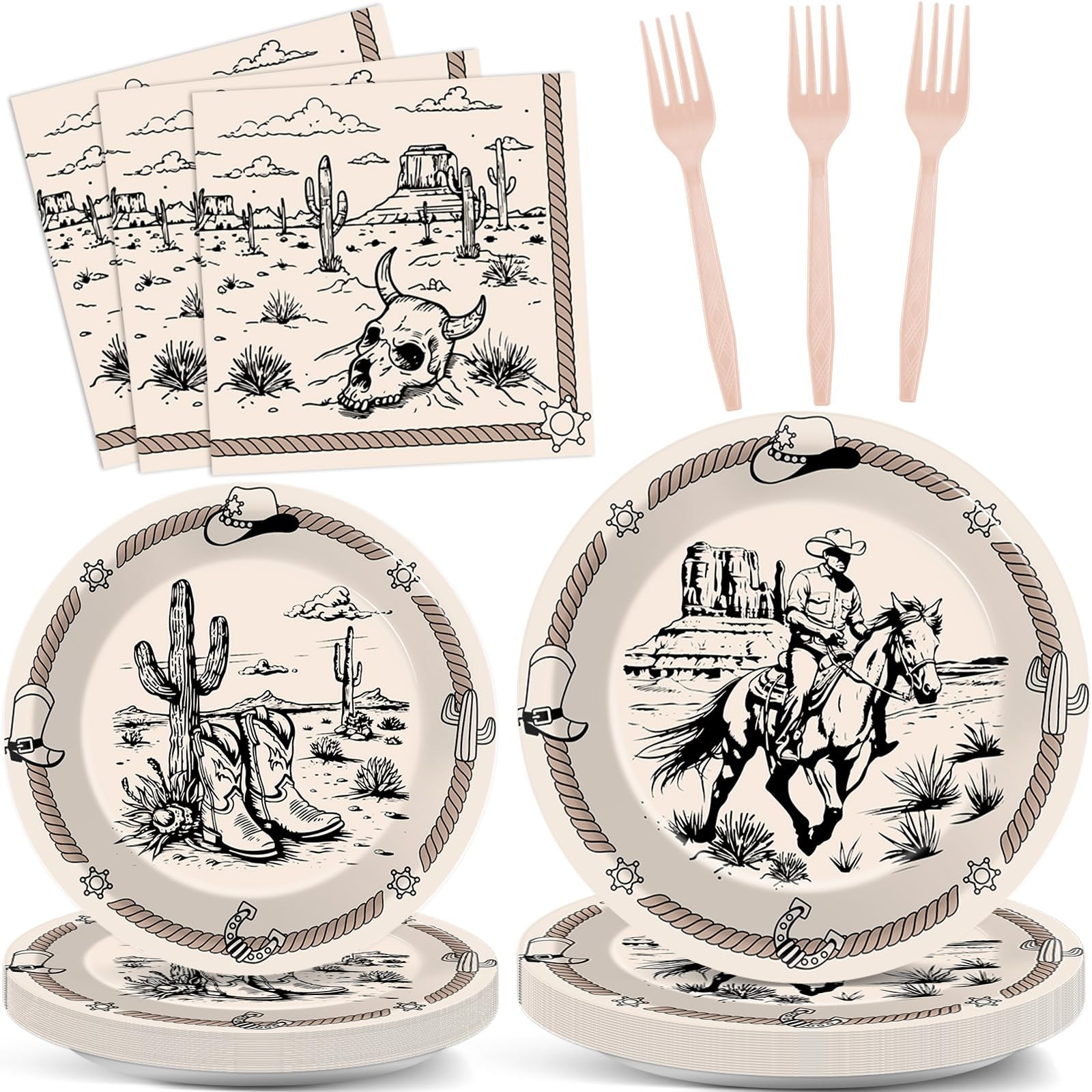 96Pcs Cowboy Party Plates RRF12 and Napkins for Supplies First Rodeo ...