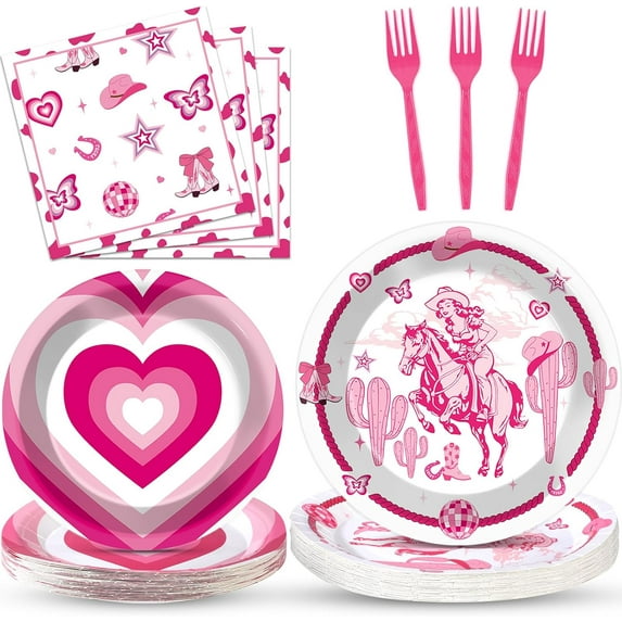 PHYSUN-96Pcs Cowgirl Birthday Party Supplies Pink Club Paper Plates and ...