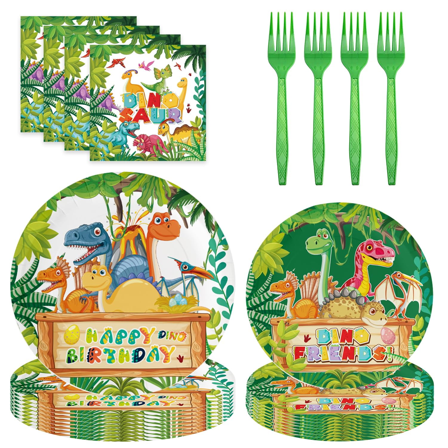 96Pcs Dinosaur Birthday Party STF9 Supplies Set - Disposable Paper ...