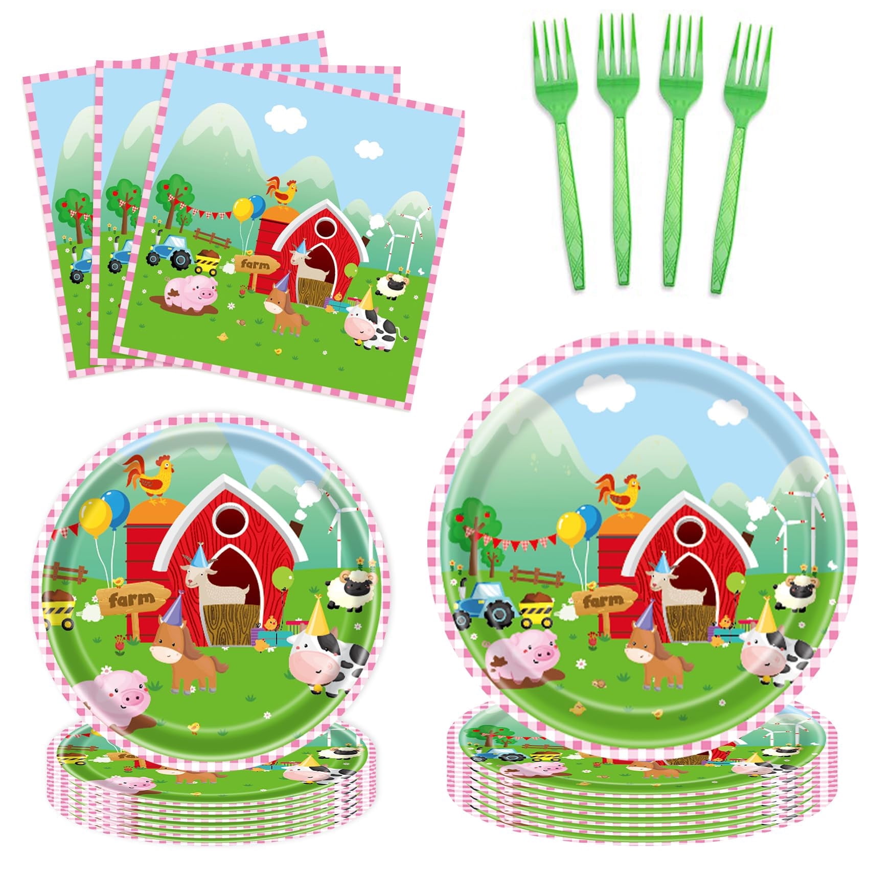 96Pcs Farm Animal Theme Party Supplies Disposable Farm Party Tableware ...
