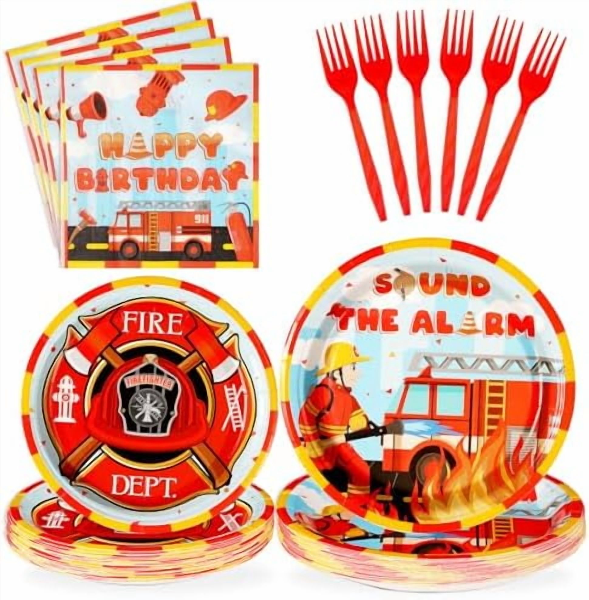 96Pcs Firefighter Birthday Party Decorations Fire Truck Party Plates ...