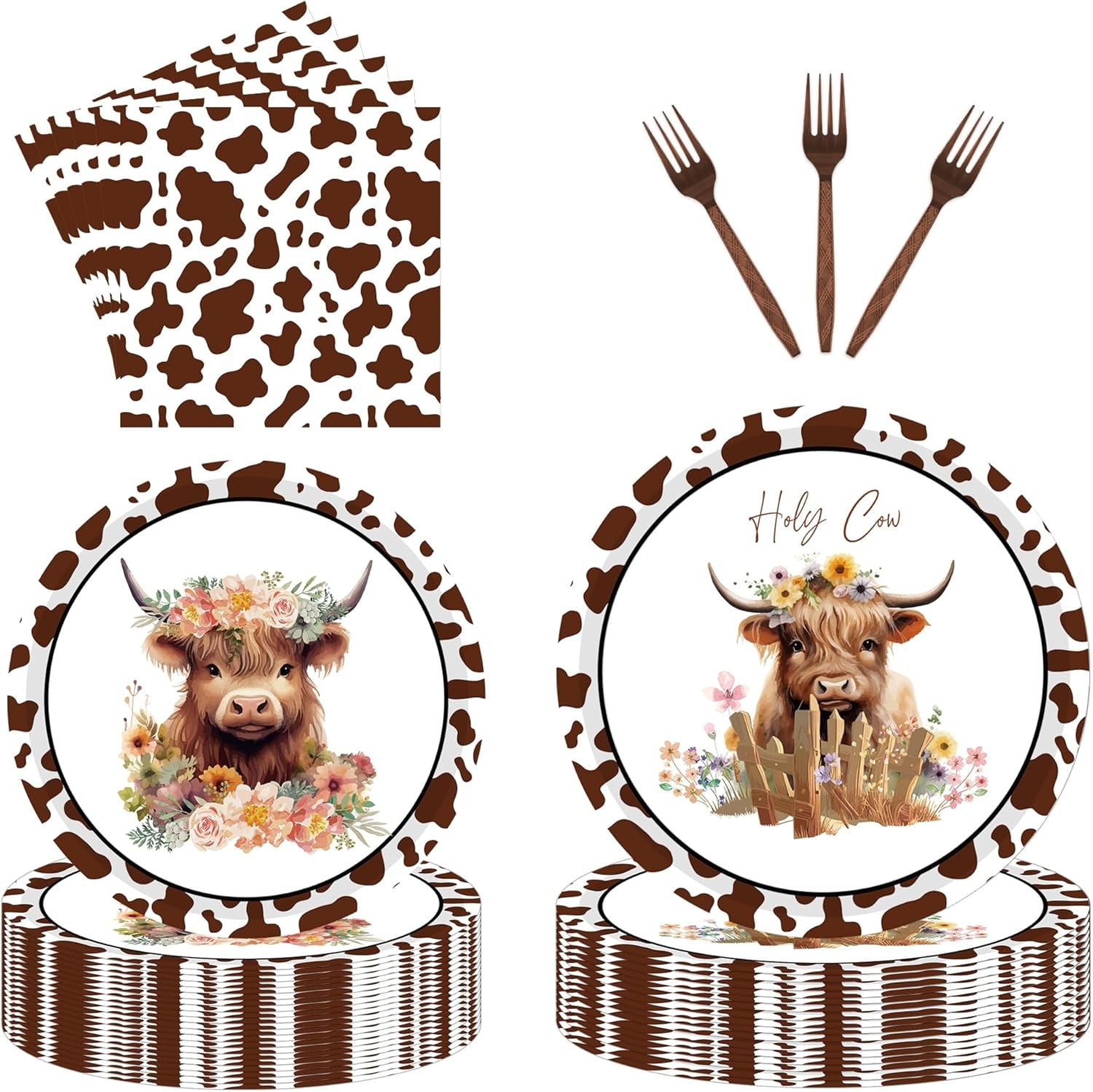 96Pcs Highland Cow Party Plates Supplies Farmhouse Cow Cattle Party ...