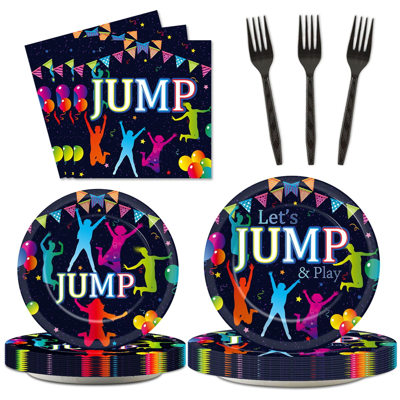 96Pcs Jump Party Supplies RRF12 Lets Jump Paper Plates Napkins ...