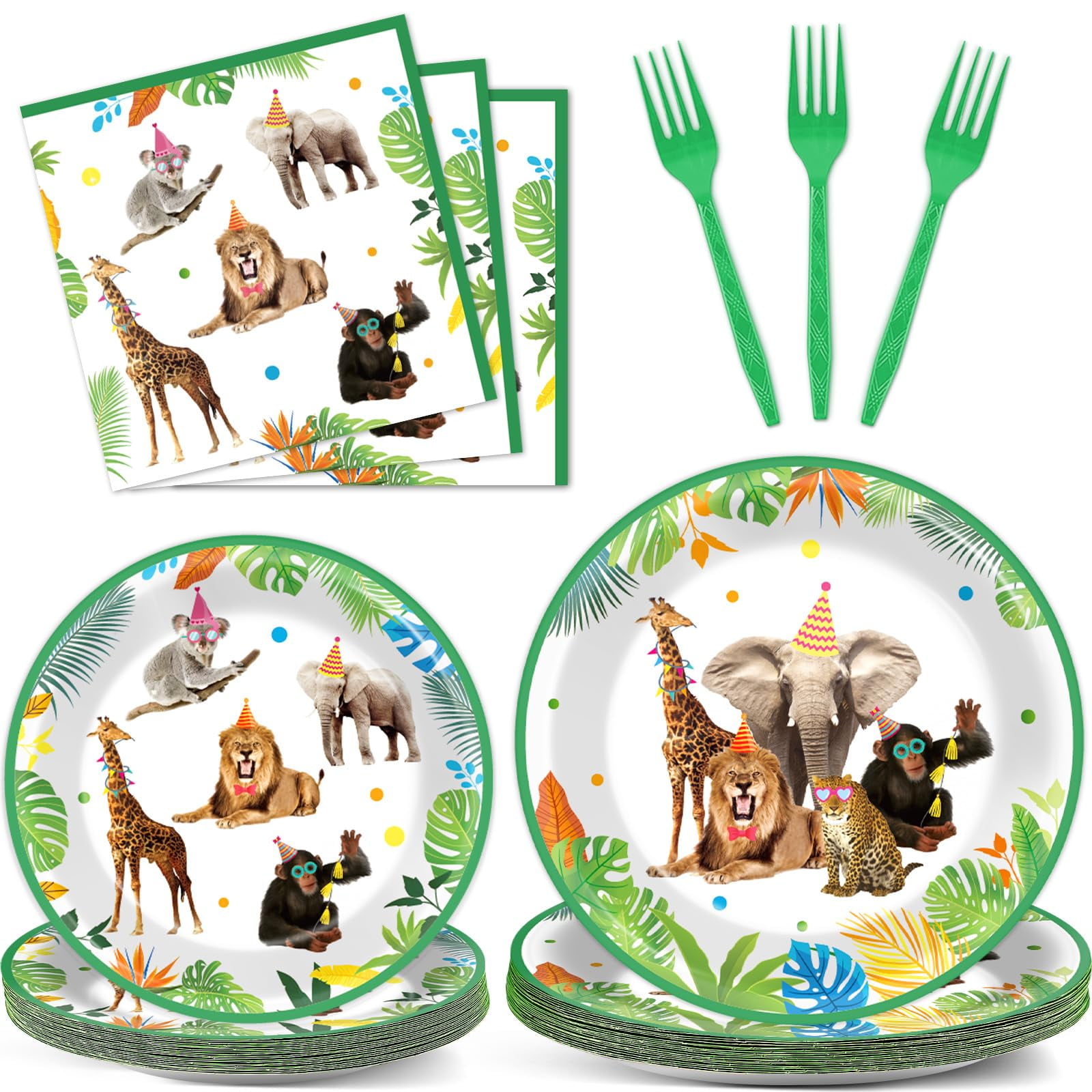 96Pcs Jungle Birthday Party Plates and Napkins Safari Themed Party ...