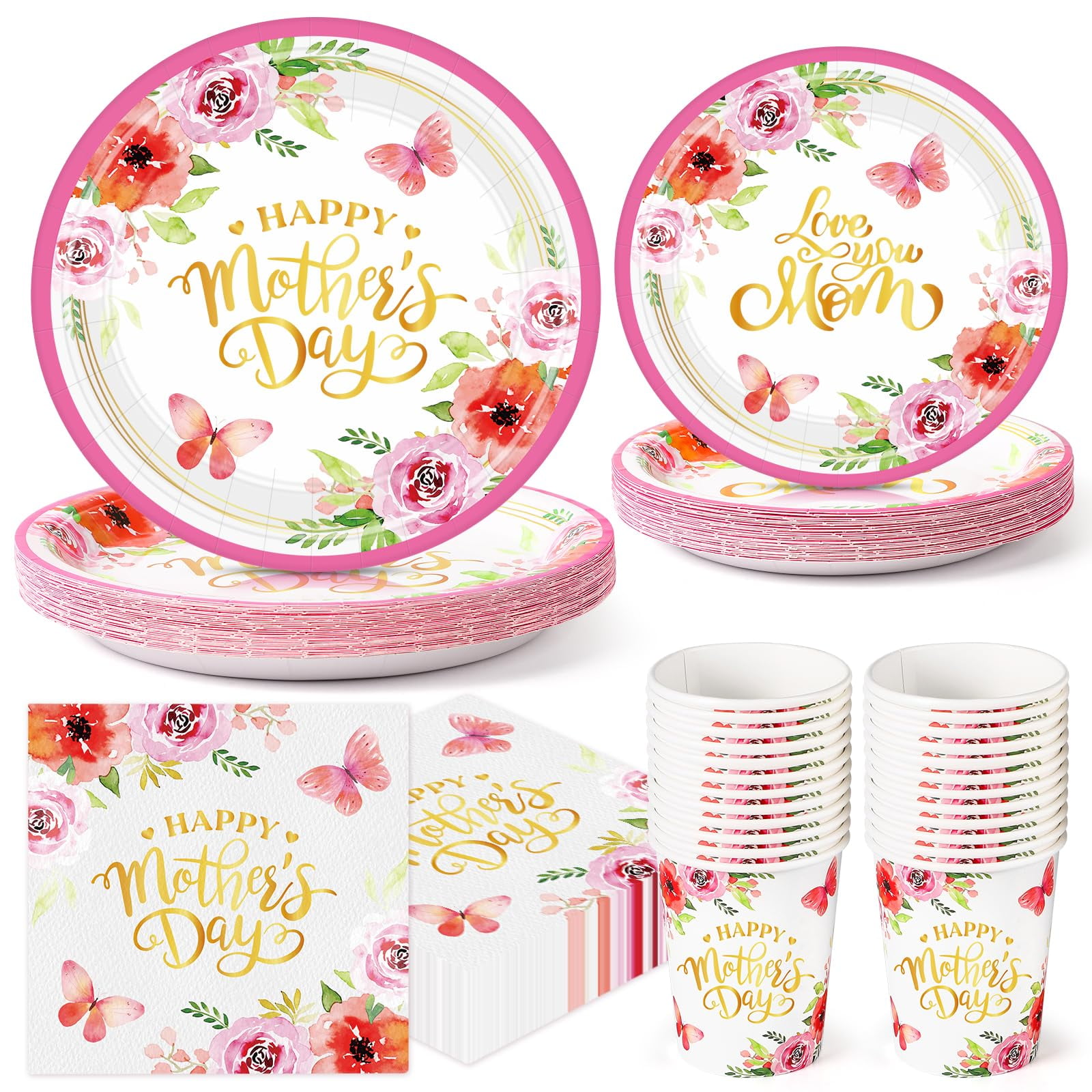 96Pcs Mothers Day Decorations, SSF20 Happy Mother's Day Supplies Serve ...