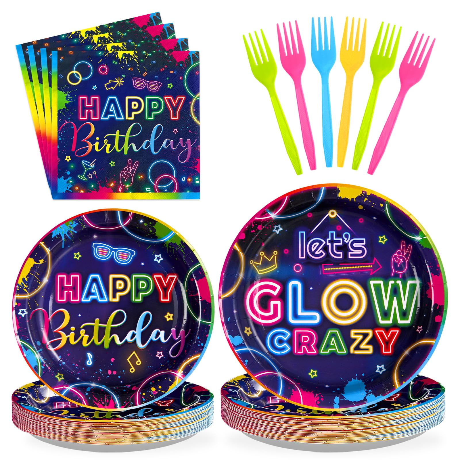 96Pcs Neon PartyUMRT Supplies Let's Glow Party Decorations Glow Dark ...