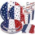 96Pcs Patriotic Party Tableware Set with Paper Plate Napkin Cup Red ...