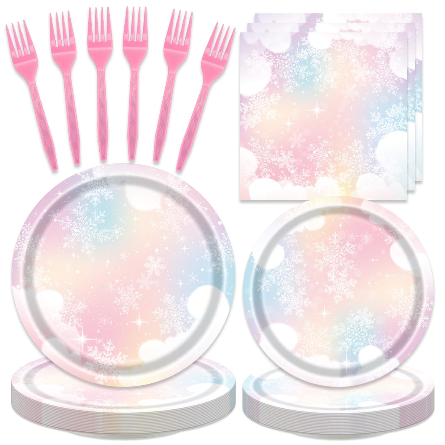 96Pcs Pink Snowflake Party Supplies Winter BSL1 Party Decorations Pink ...