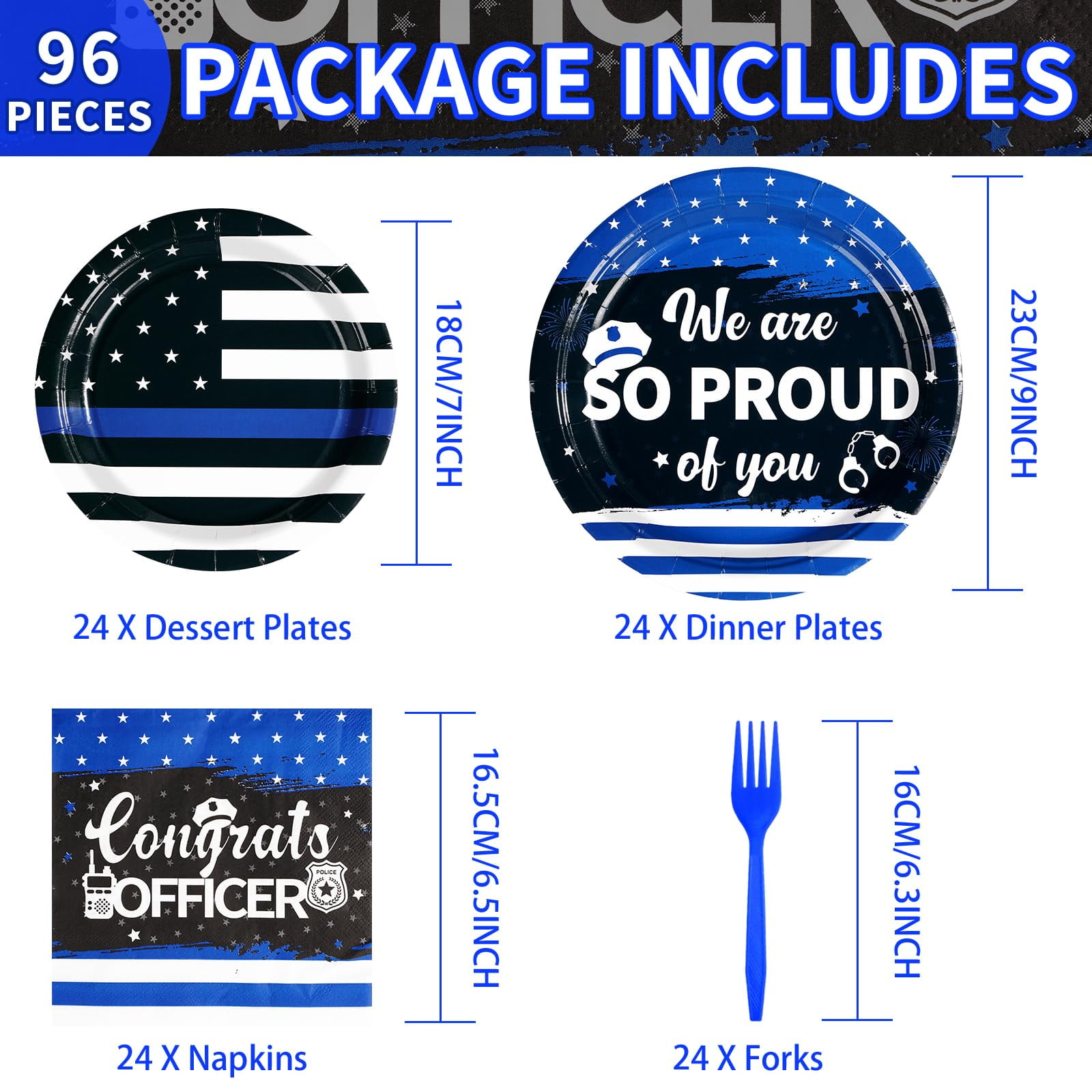 96Pcs Police Party AJH3 Supplies 350 GSM We Are Of You Police Theme ...