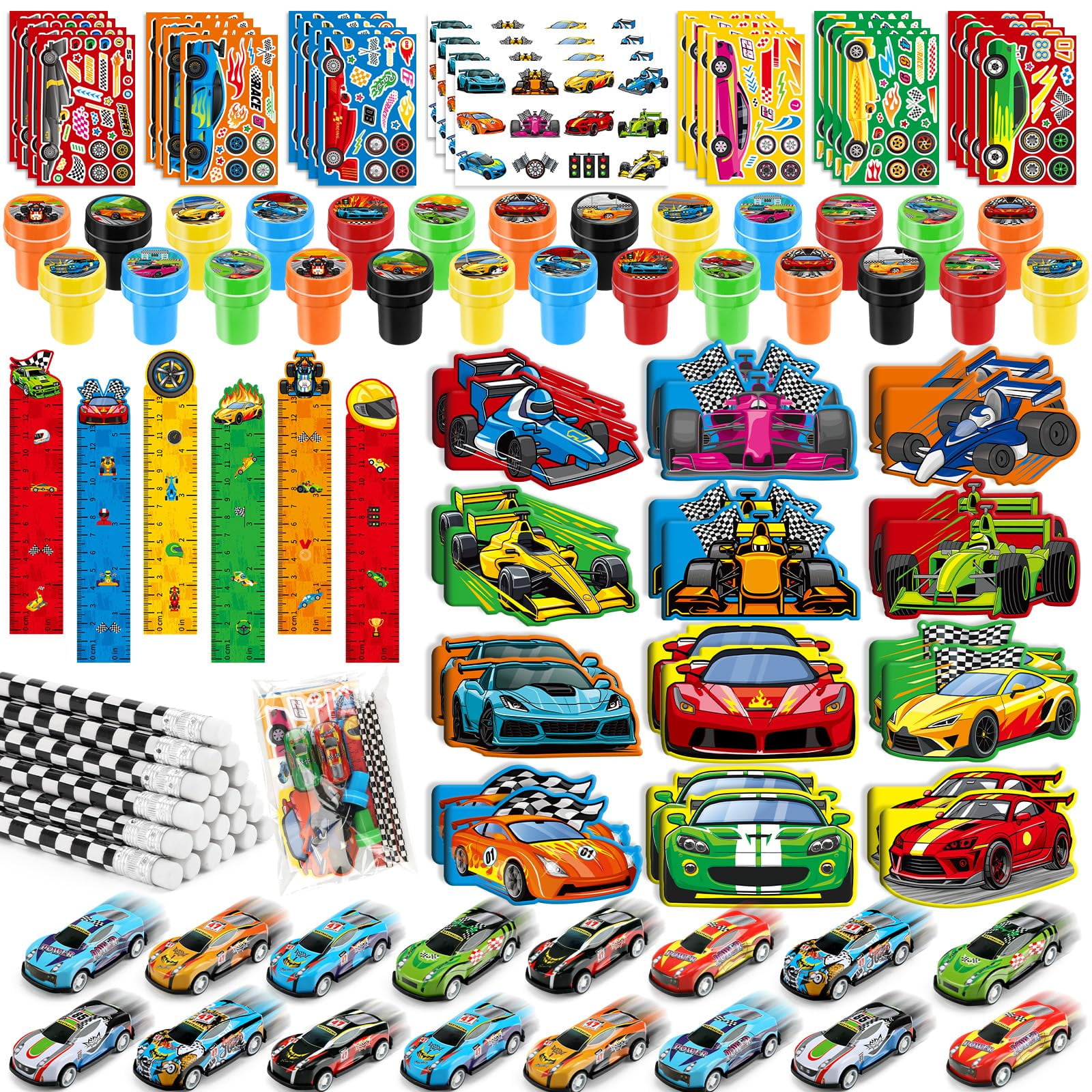 96Pcs Race Car Party Favors Racing Theme School Stationery Set Bulk For Kids Fast Racecar Wheel ...