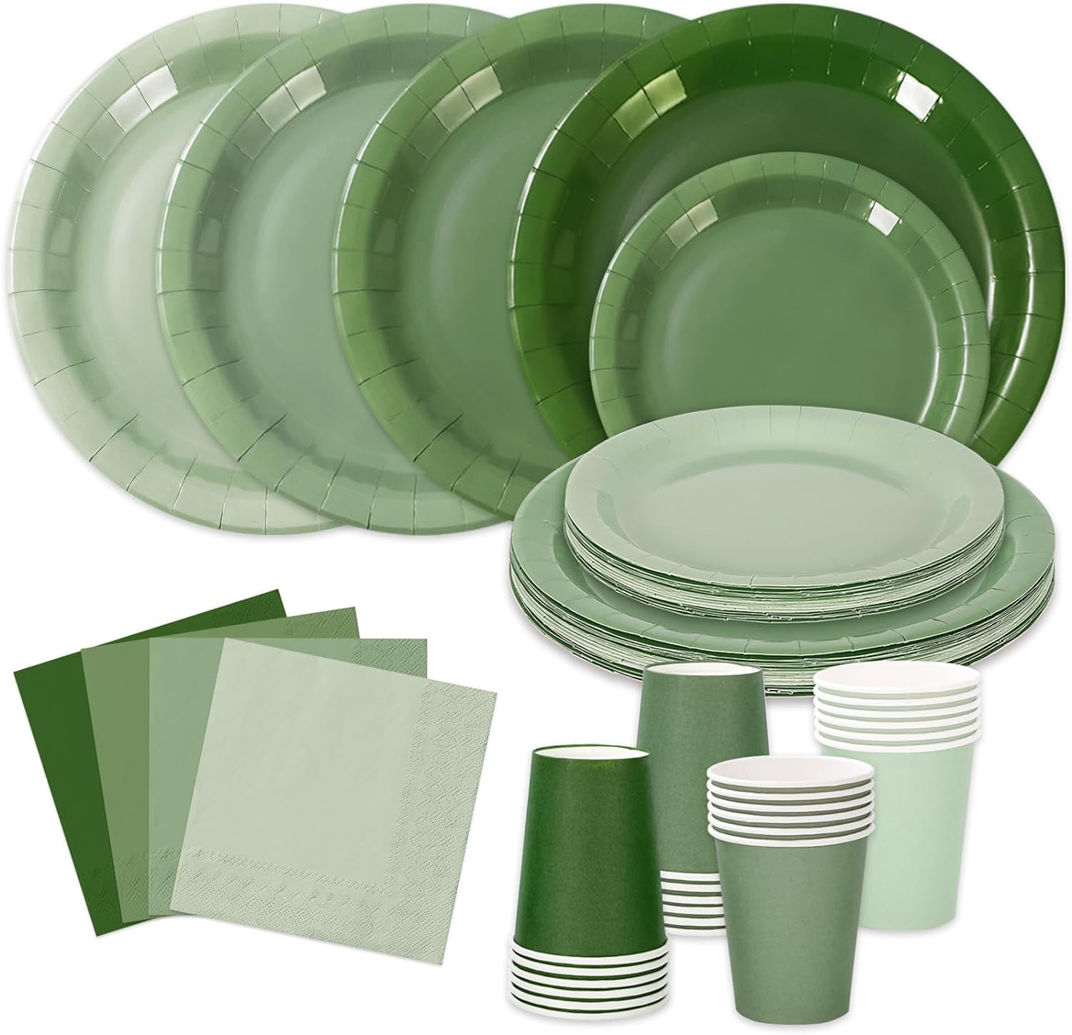 96Pcs Sage Green Tableware Set Serves 24 Gradient Green Disposable ...