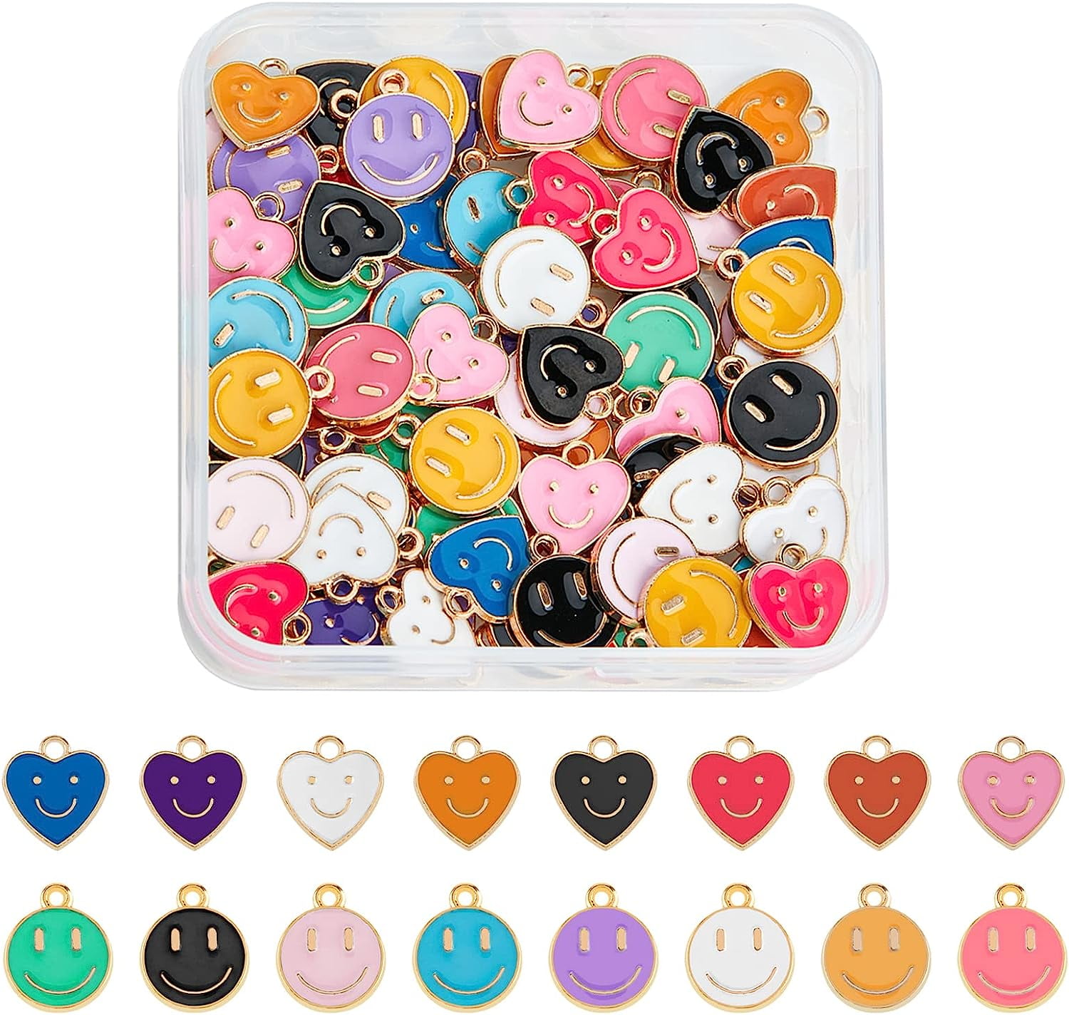 96Pcs Smiley Face Charms Pendants Alloy Enamel Charms Happy Face ...