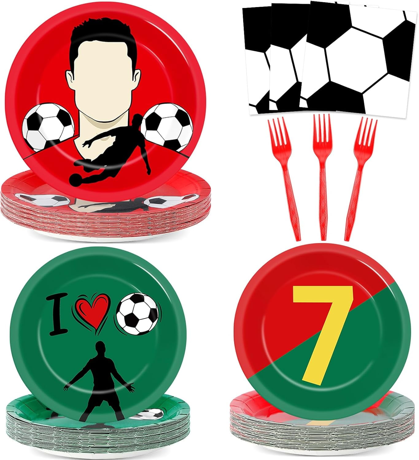 96Pcs Soccer Paper Plates and Napkins Soccer Star Disposable Tableware ...