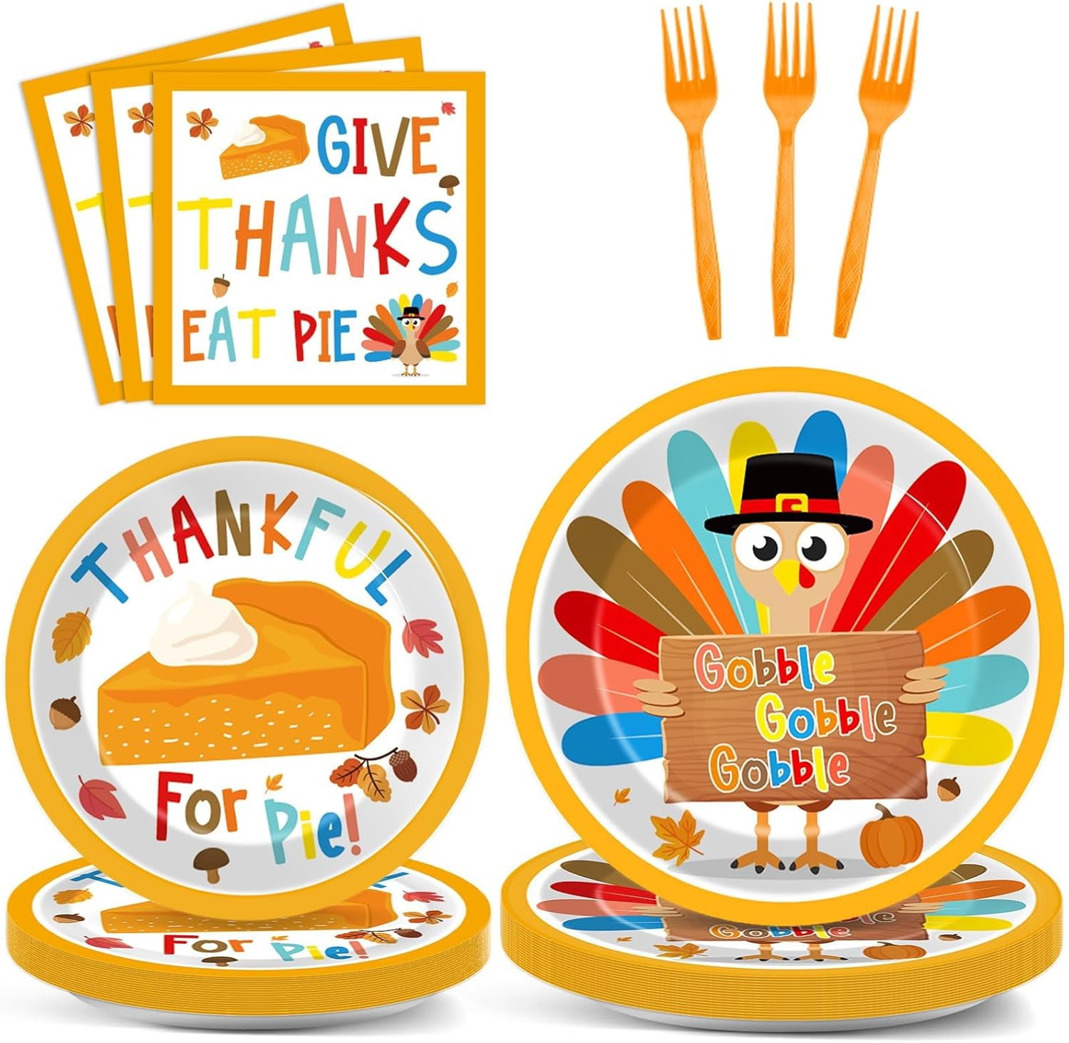 96Pcs Thanksgiving Party Plates and Napkins for Turkey Party Supplies ...