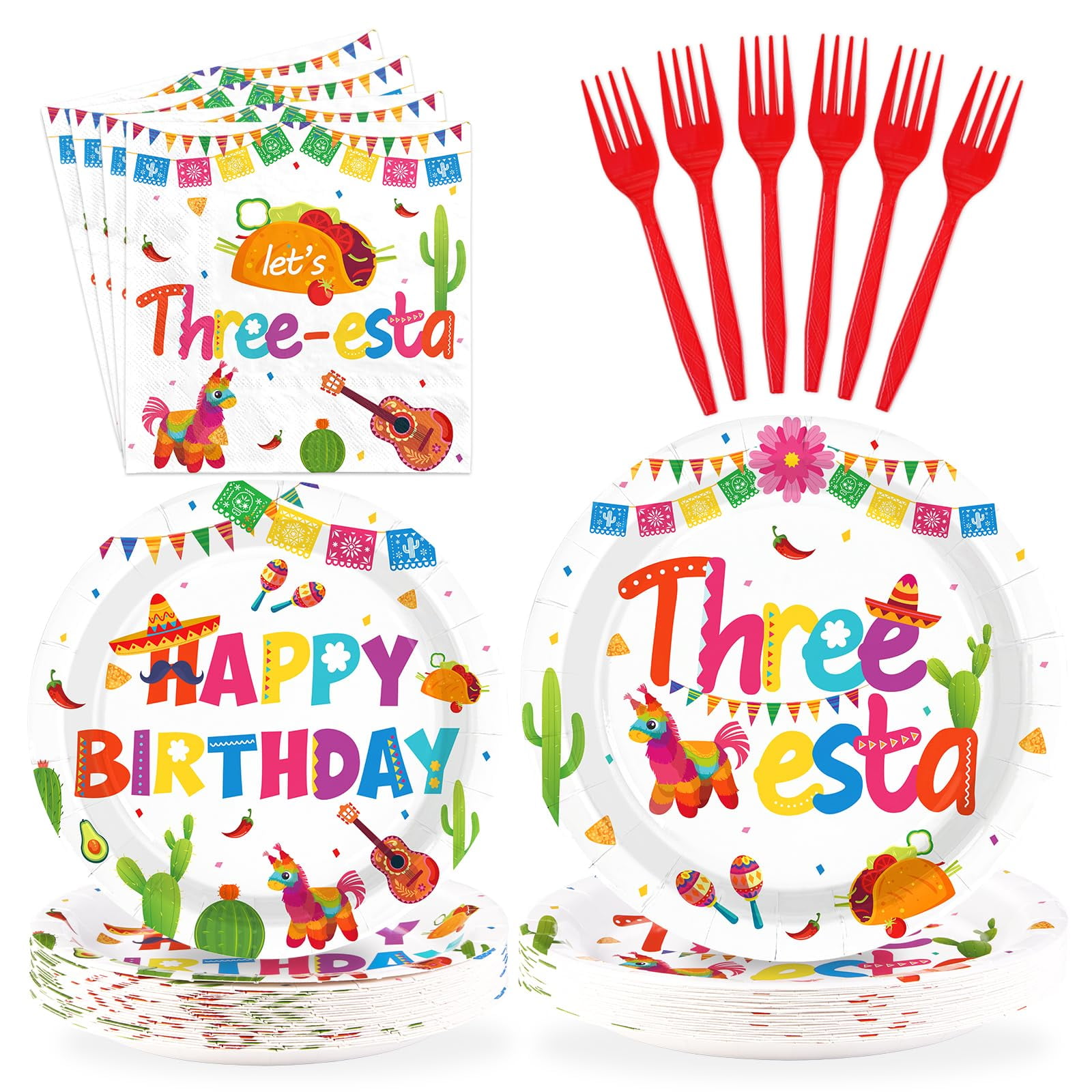 96Pcs Three Esta Party SSF20 Decorations Mexican Third Plates and ...