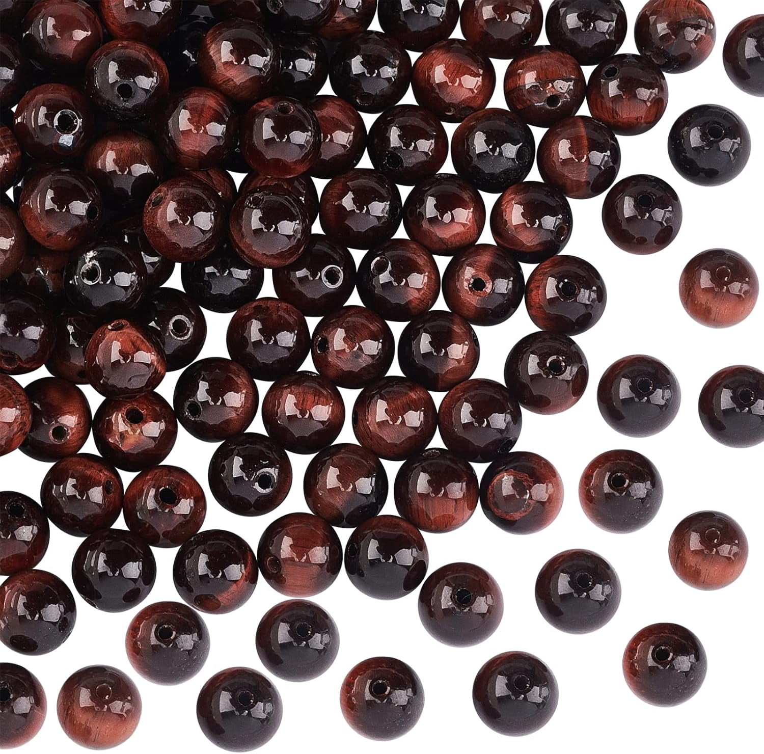 96Pcs Tiger Eye Gemstone Beads 8mm Natural Red Tiger-Eye Gemstone ...