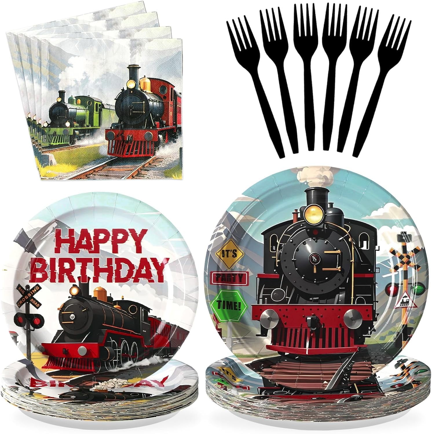 96Pcs Train Birthday Party Decorations Vintage Steam Train Paper Plates ...