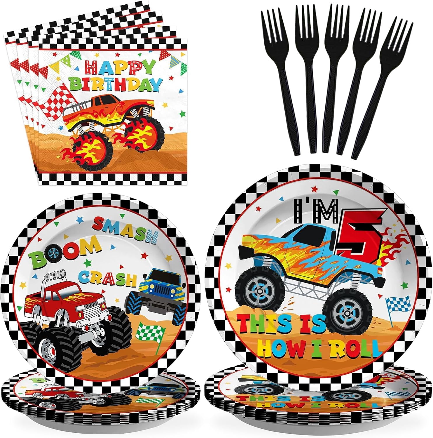 96Pcs Truck 5th Birthday Supplies Truck Theme Plates and Napkins ...