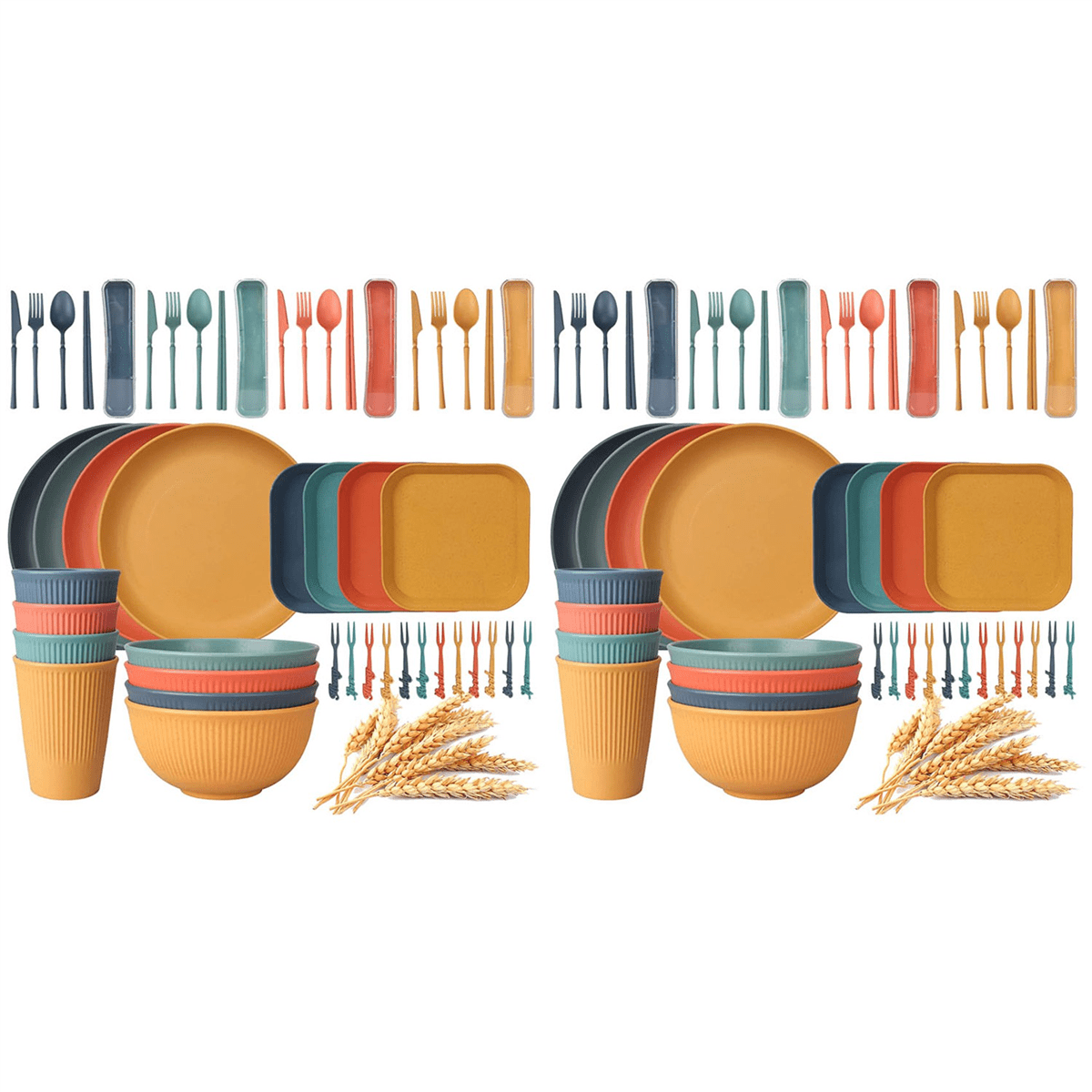 96Pcs Unbreakable Dinnerware Sets for 4 People, Camping Plates and ...