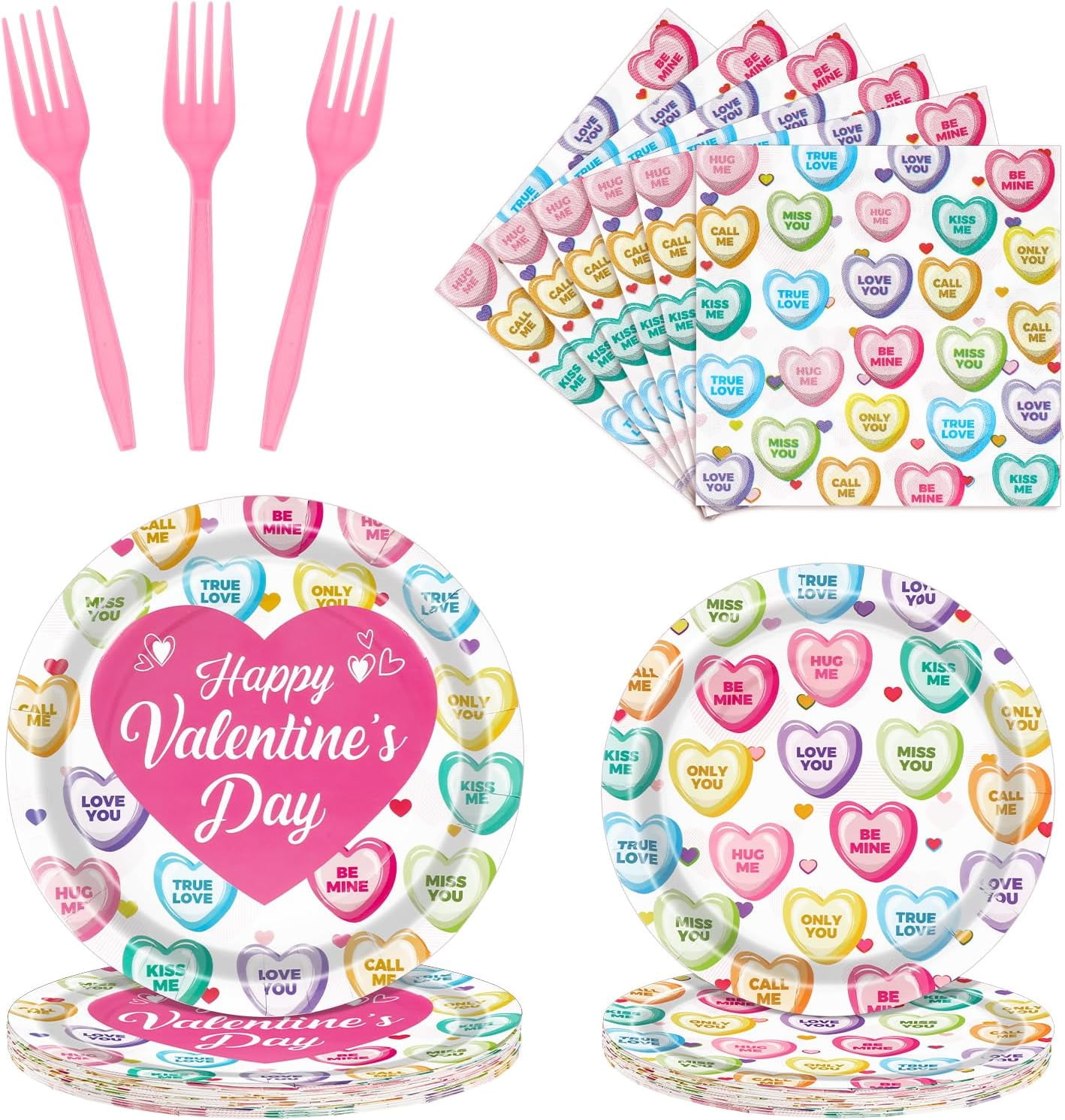 96Pcs Valentine's Day Dinnerware Set for 24 Guests, Happy Valentine's ...