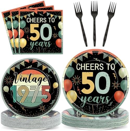 96Pcs Vintage 50th Birthday Plates and Napkins Back in 1975 Theme Party ...